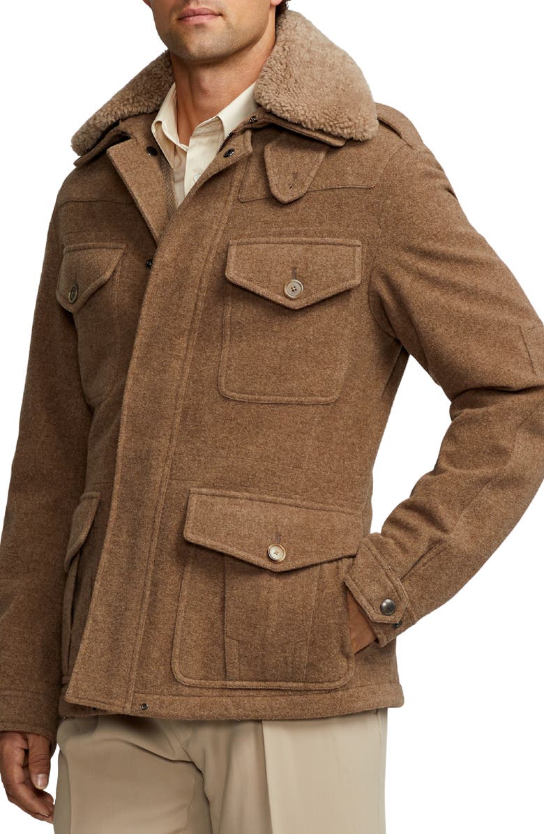 Ralph Lauren Purple Label Hamish Genuine Shearling Collar Wool Blend ...