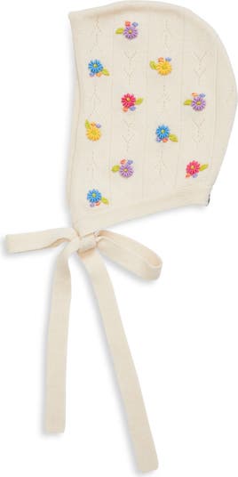 YanYan Daisy Embroidered Pointelle Lambswool Bonnet | Nordstrom