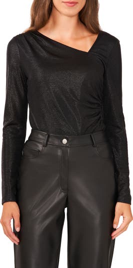 Halogen® Metallic Long Sleeve Draped Knit Top | Nordstrom