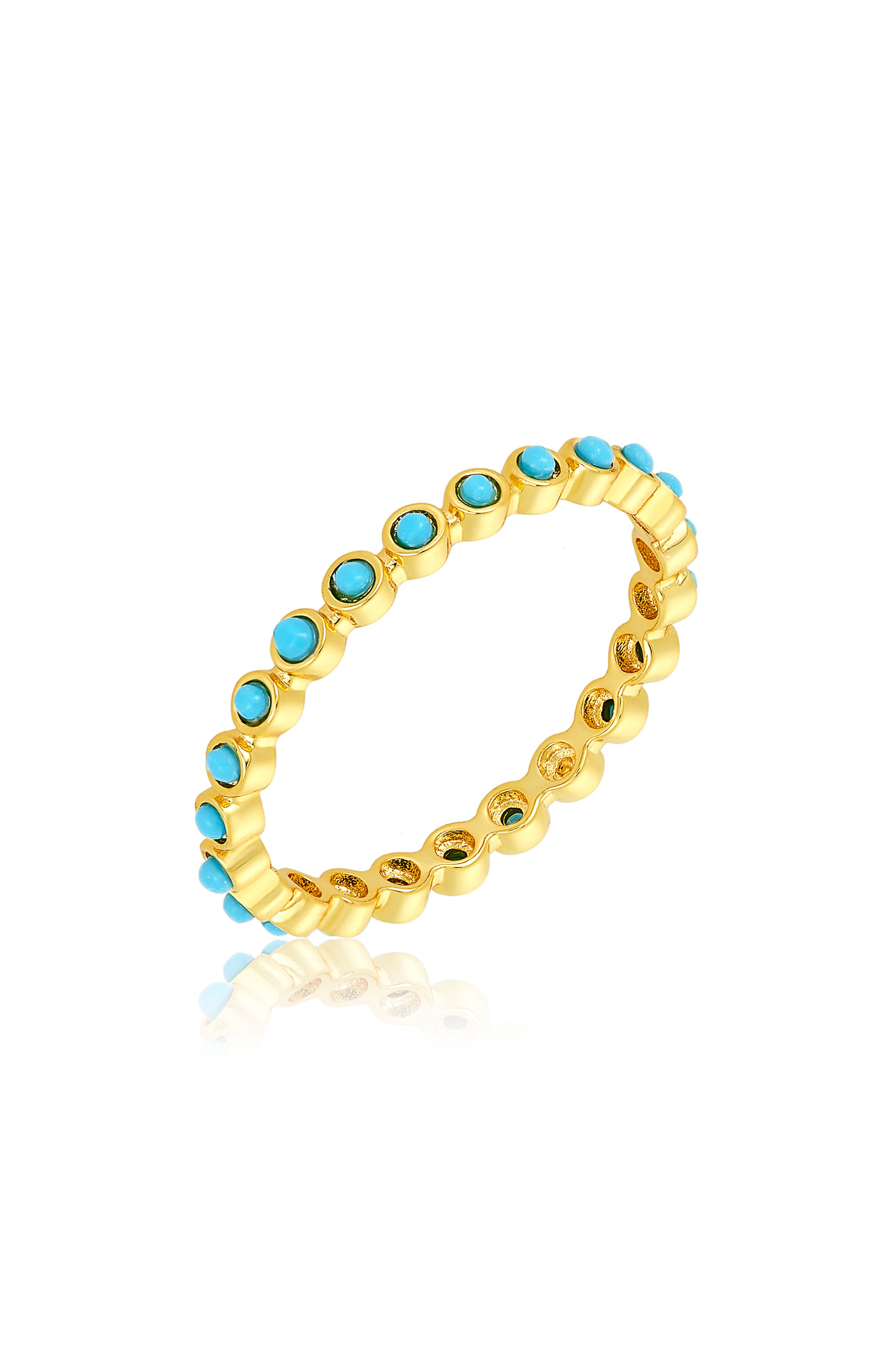 Adornia 14K Gold Plated Imitation Turquoise Cabochon Eternity Ring ...