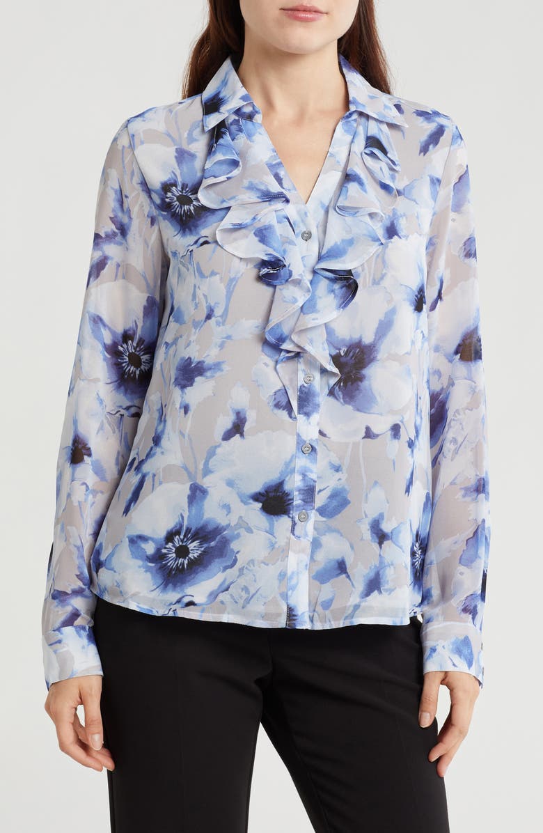 Calvin Klein Ruffle Chiffon Button-Up Shirt | Nordstromrack