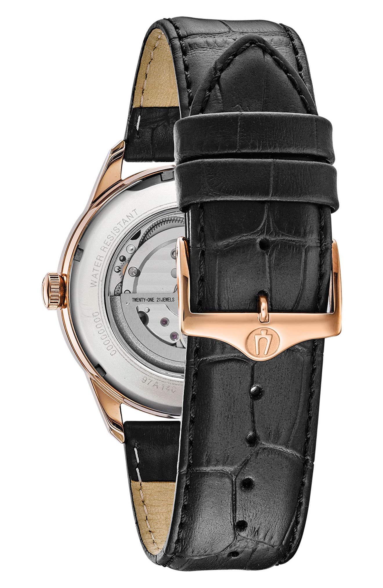 BULOVA Classic Automatic Collection Croc Embossed Leather Strap Watch ...