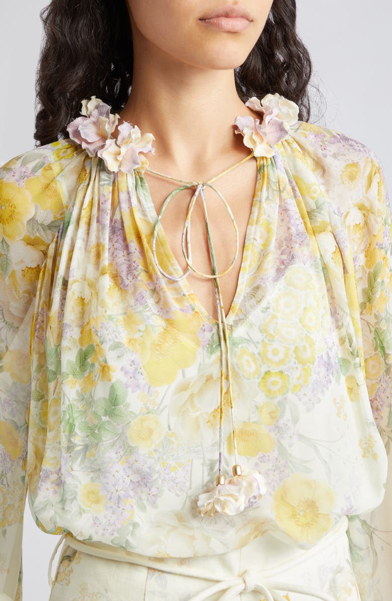 Zimmermann Natura Floral Blouson Sleeve Chiffon Top | Nordstromrack