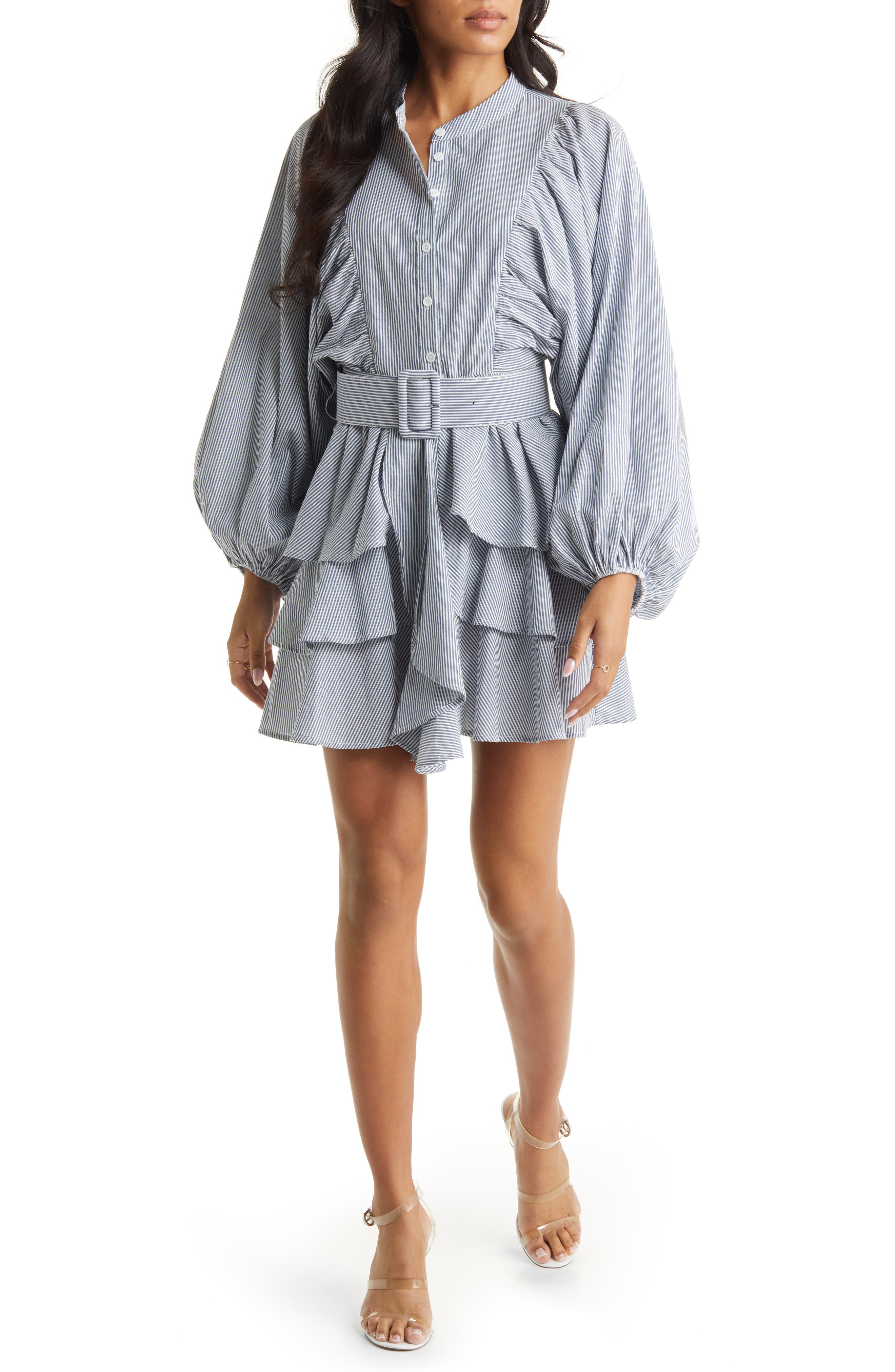VICI Collection Belted Long Sleeve Ruffle Dress | Nordstromrack