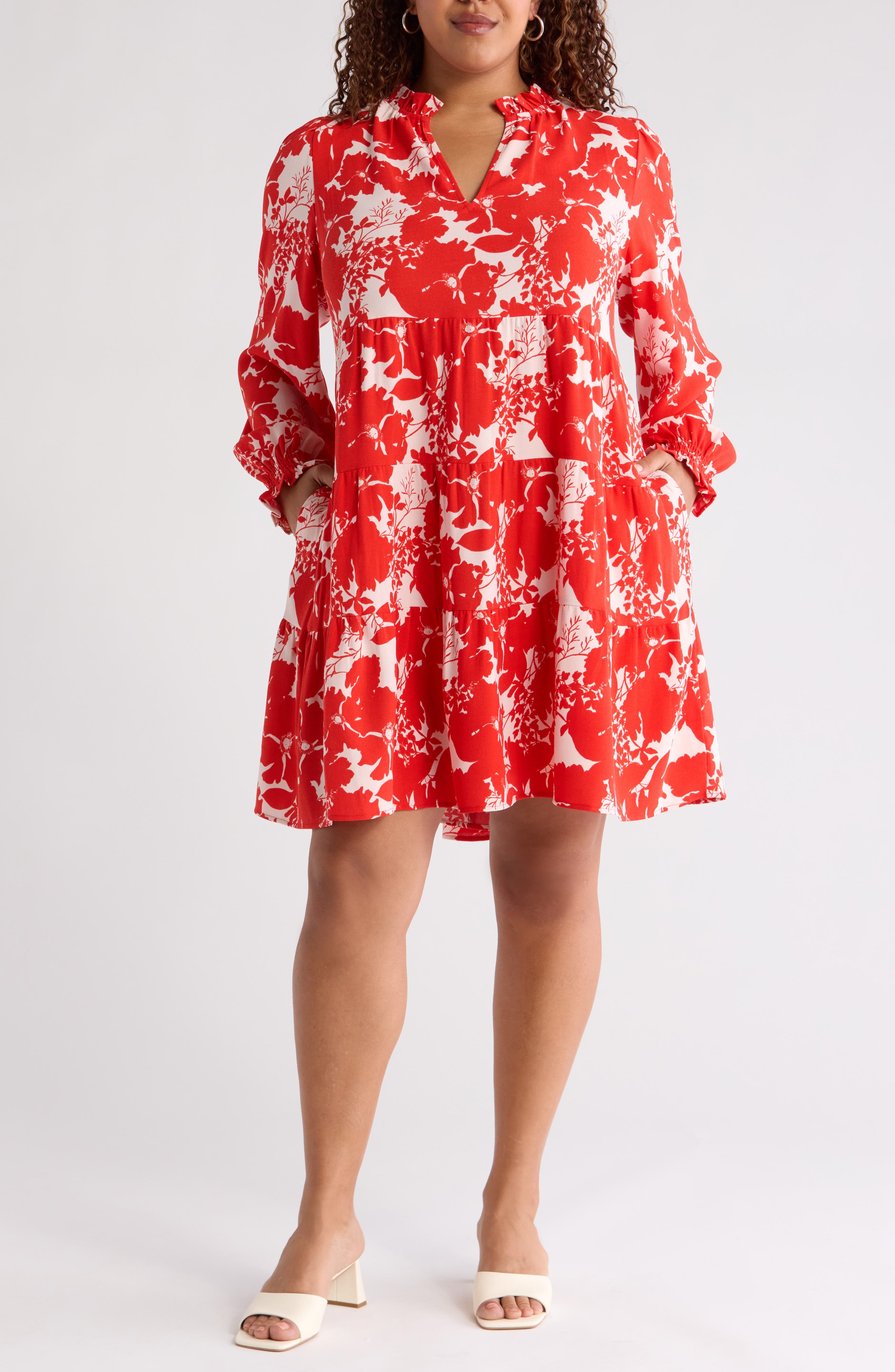 Caslon® Floral Tiered Long Sleeve Dress | Nordstromrack