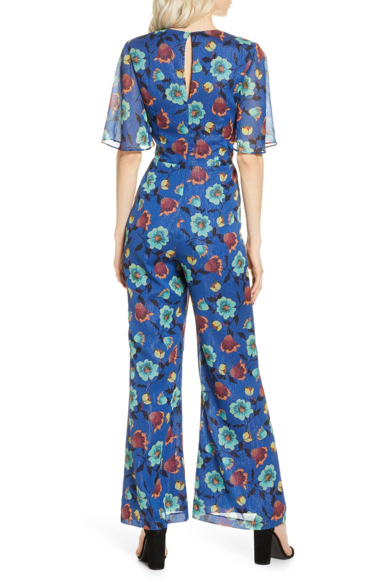 Harlyn Floral Flutter Sleeve Tie Waist Jumpsuit | Nordstromrack