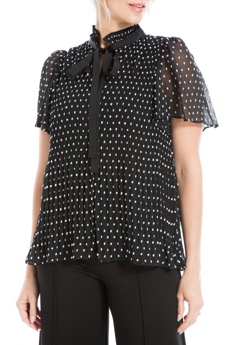 MAX STUDIO Short Sleeve Pleated Clip Dot Top | Nordstromrack