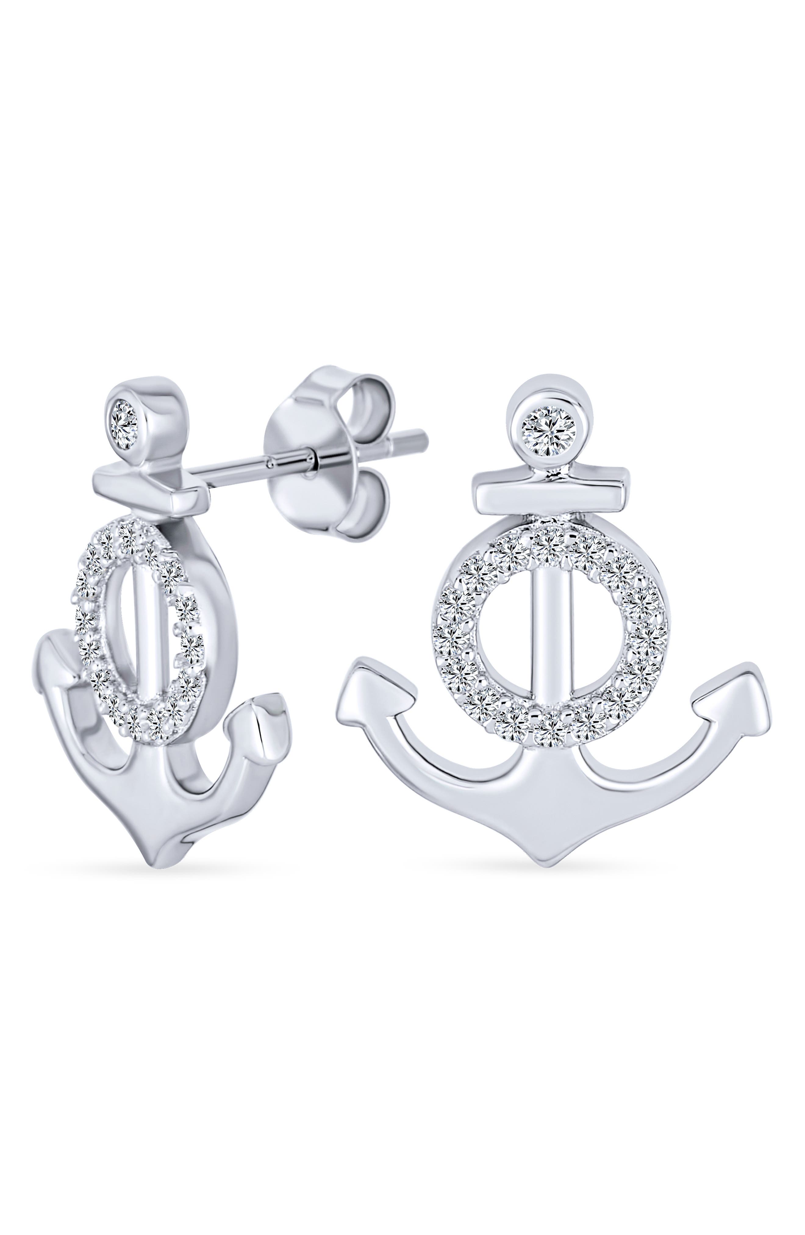 BLING JEWELRY Sterling Silver CZ Nautical Boat Stud Earrings ...