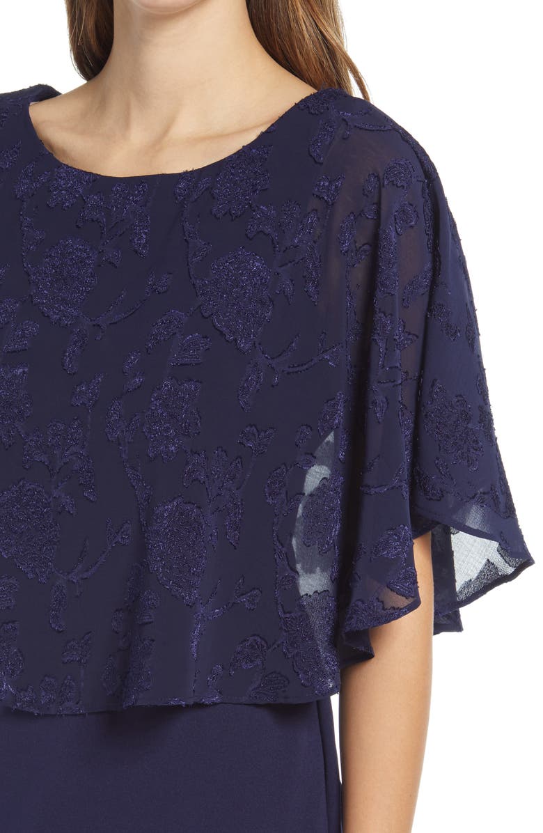 Connected Apparel Chiffon Burnout Cape Dress | Nordstrom