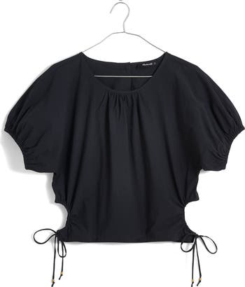 Madewell Puff Sleeve Cutout Crop Poplin Top | Nordstromrack