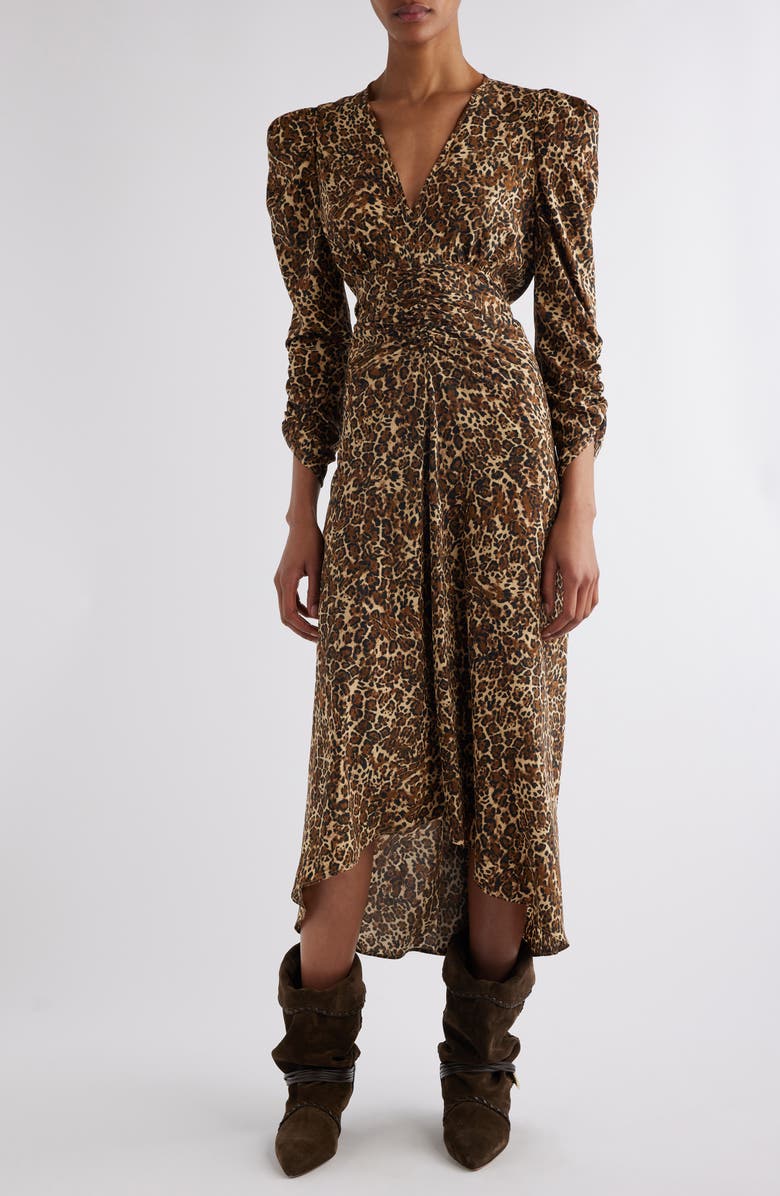 Isabel Marant Albini Leopard Print Stretch Silk Midi Dress | Nordstromrack