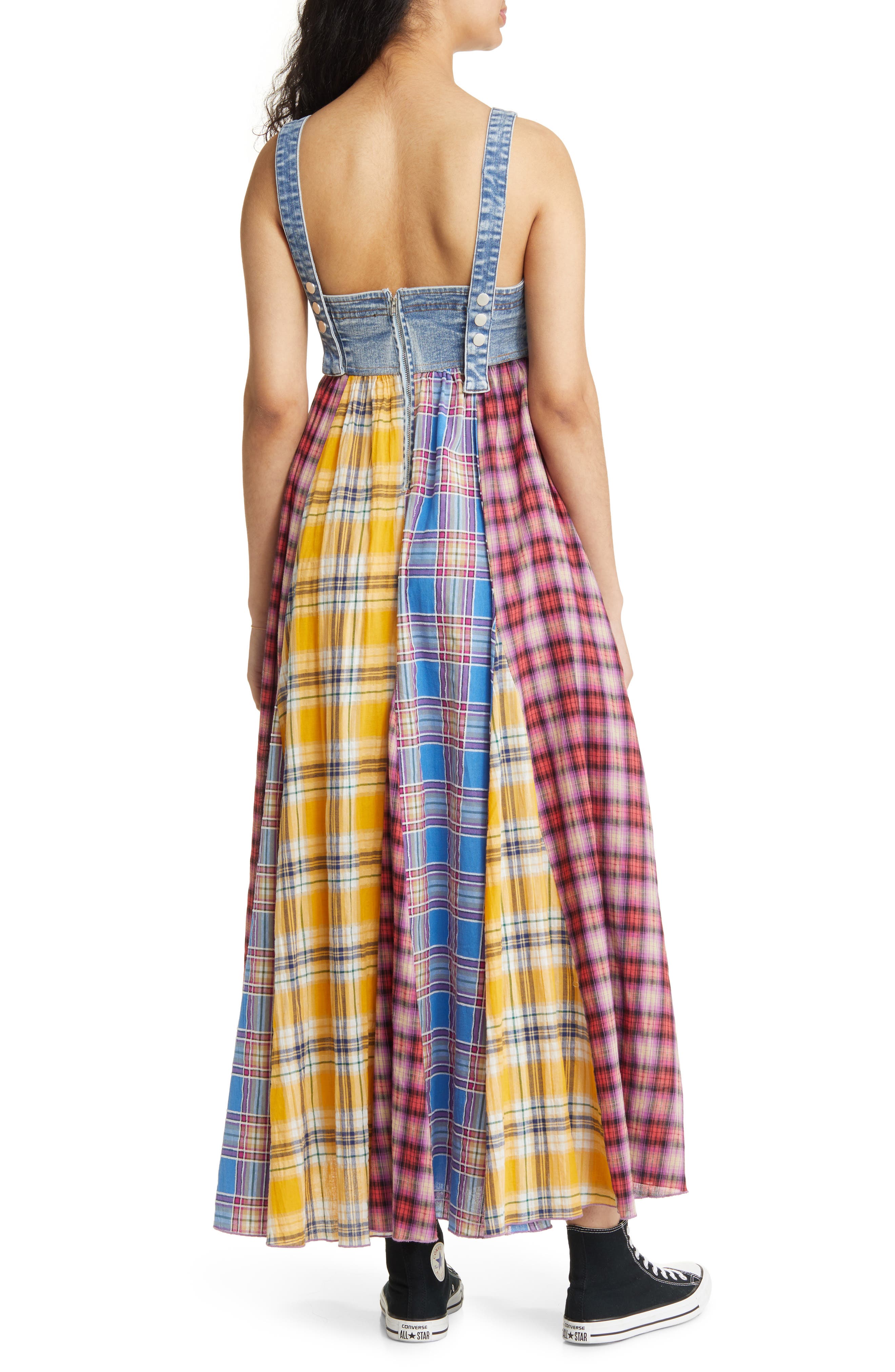 Dressed in Lala Mixed Media Plaid & Denim Sundress | Nordstrom