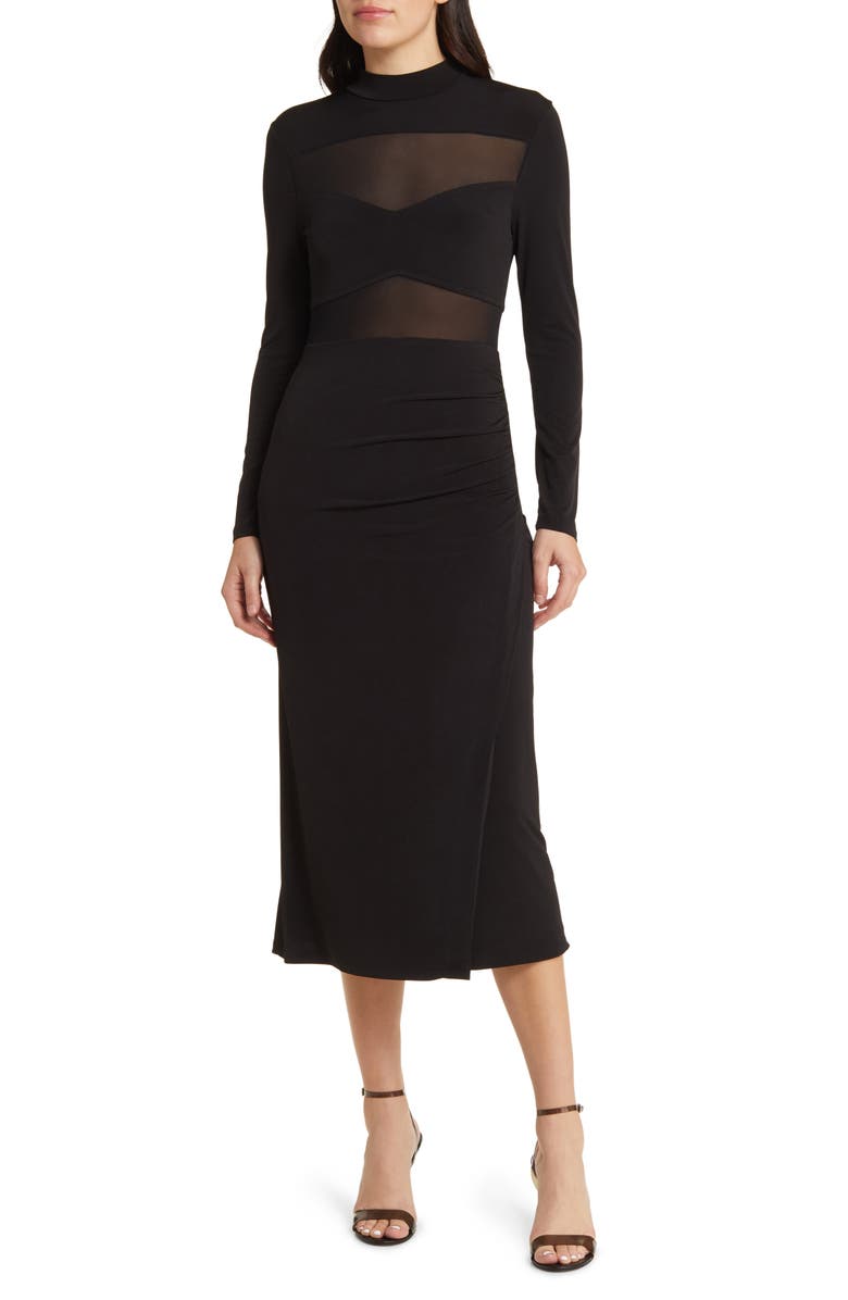 FLORET STUDIOS Mesh Panel Long Sleeve Midi Dress | Nordstromrack