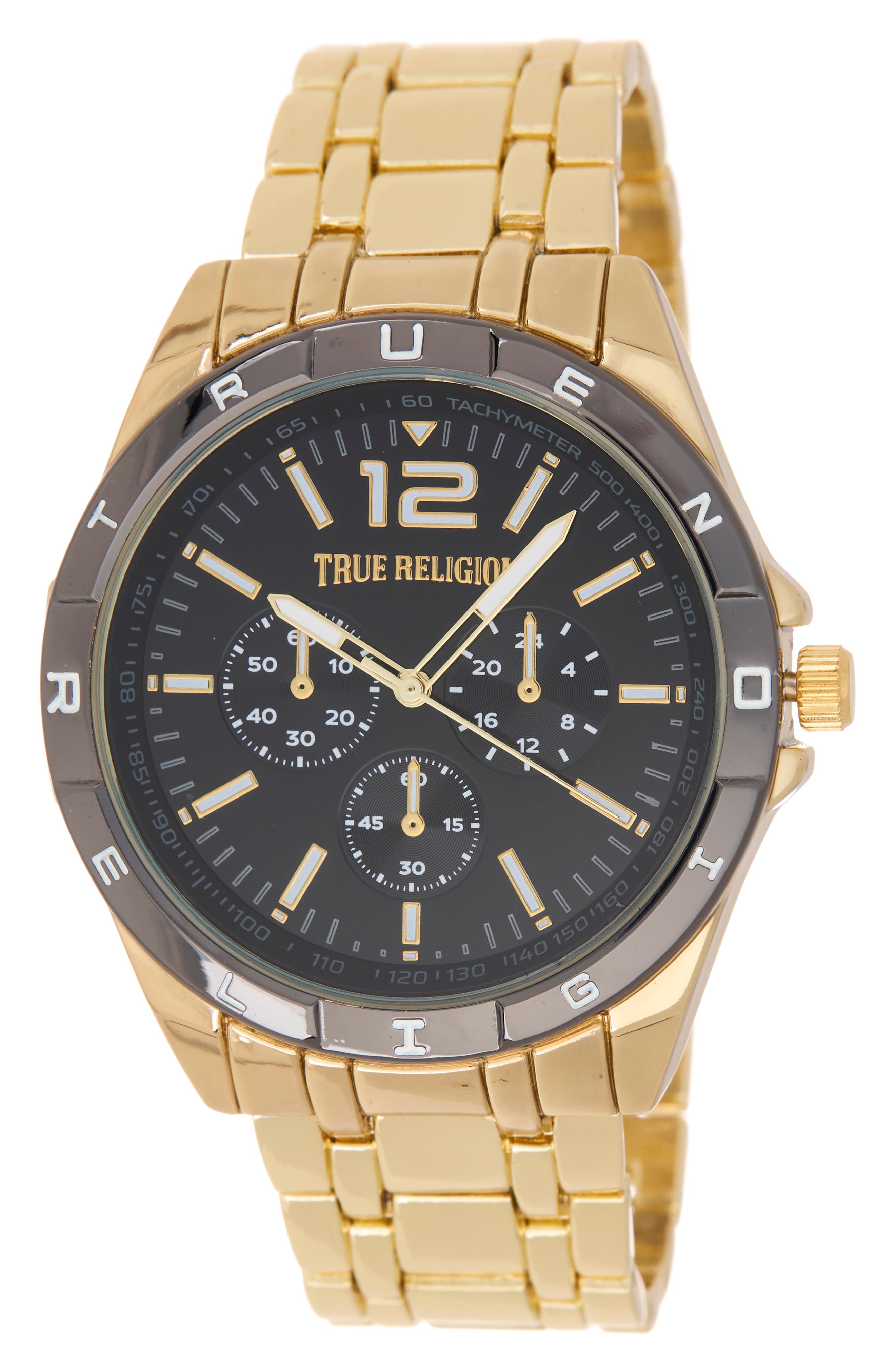 True Religion Round Logo Bezel Bracelet Watch, 43.2mm | Nordstromrack