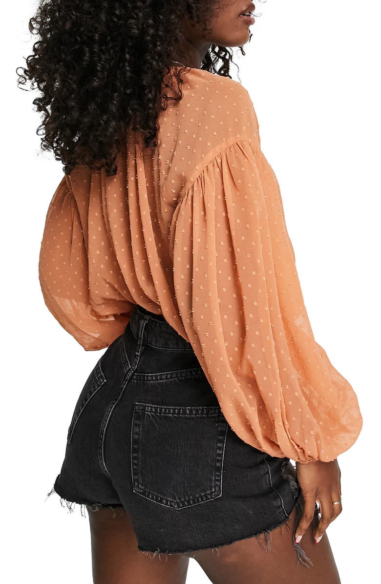 ASOS DESIGN Clip Dot Tie Front Keyhole Top | Nordstromrack