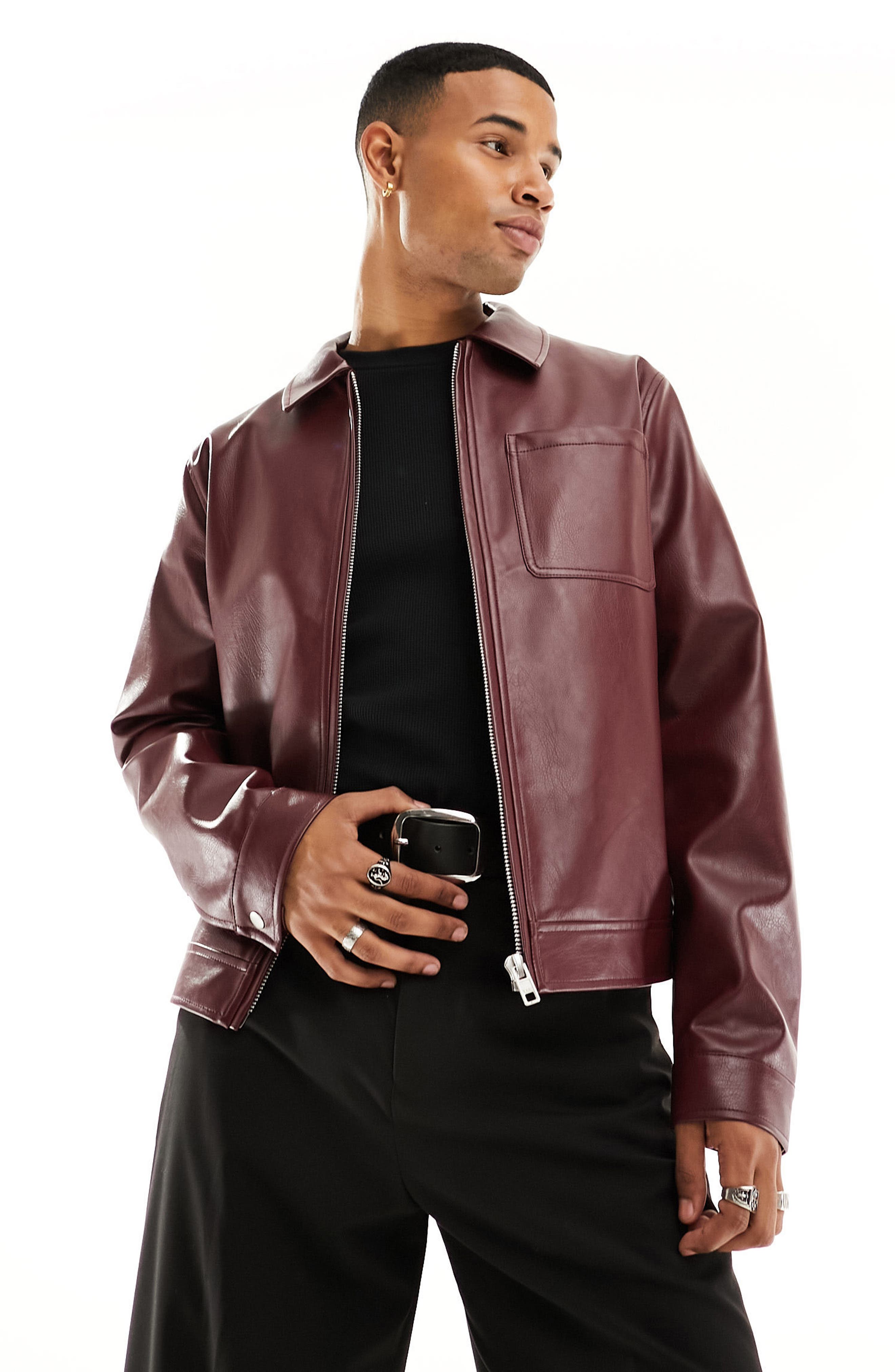 ASOS DESIGN Faux Leather Harrington Jacket | Nordstrom
