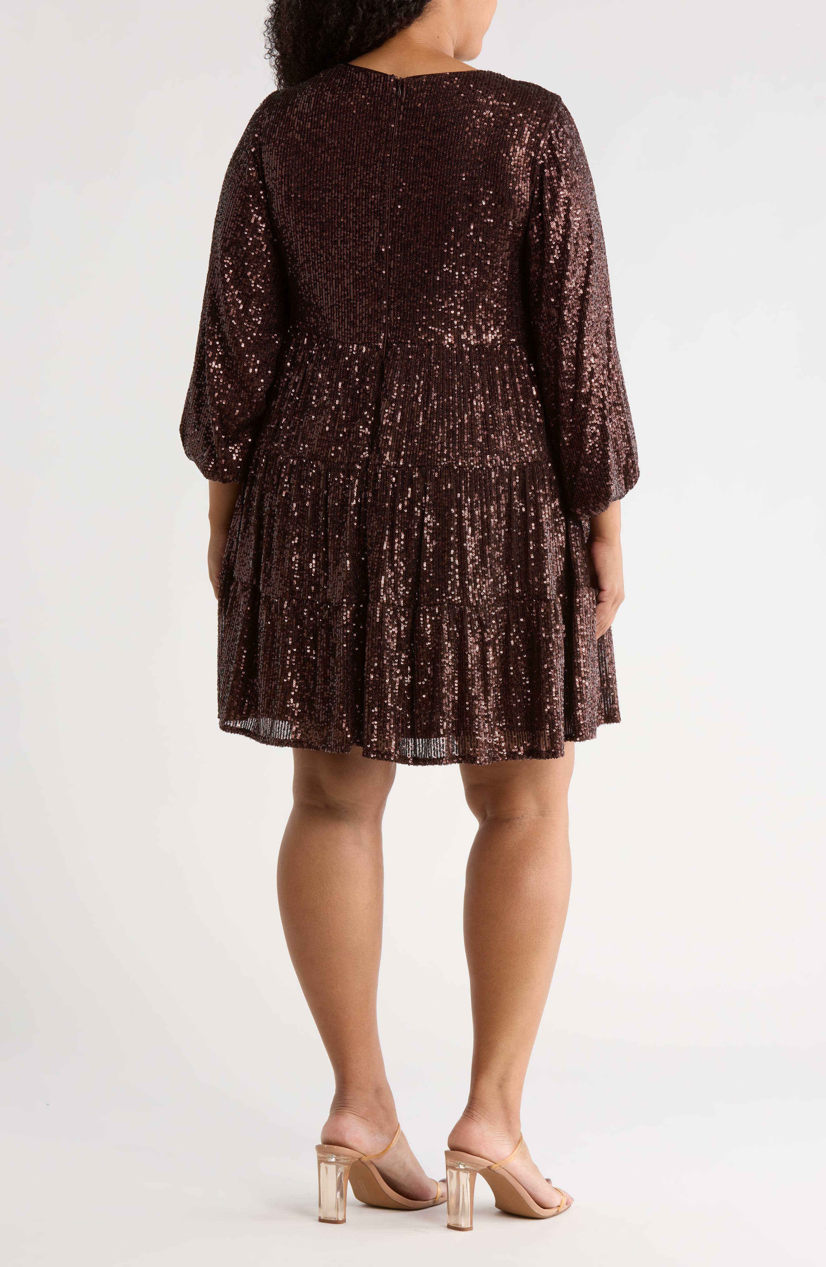 Eliza J Balloon Sleeve Tiered Sequin Trapeze Dress | Nordstromrack