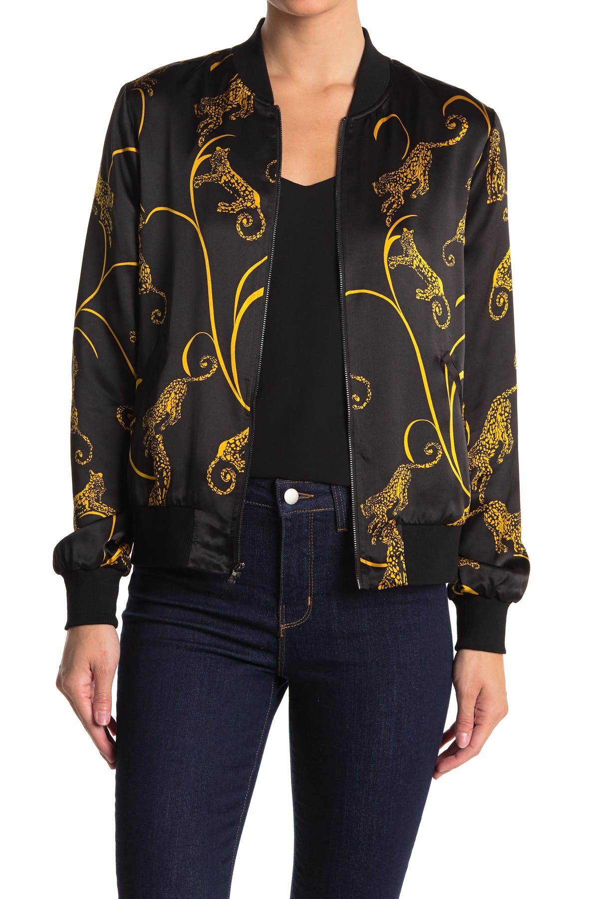 L'AGENCE Ollie Big Cat Print Silk Bomber Jacket | Nordstromrack
