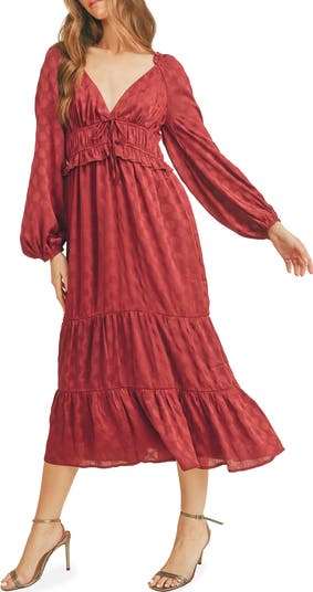 Lush Long Sleeve Satin Dot Midi Dress | Nordstromrack