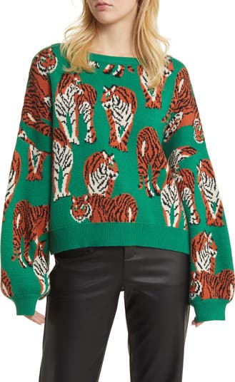 Dressed in Lala Retrograde Tiger Boxy Sweater | Nordstrom