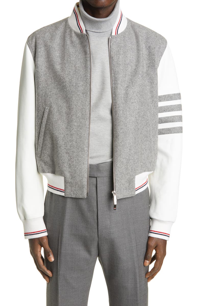 Thom Browne 4-Bar Wool & Leather Bomber Jacket | Nordstrom