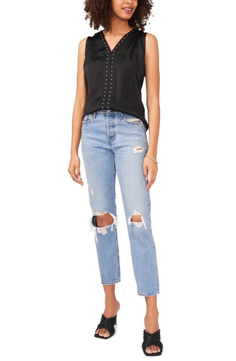 Vince Camuto Studded Sleeveless Rumple Satin Blouse | Nordstromrack