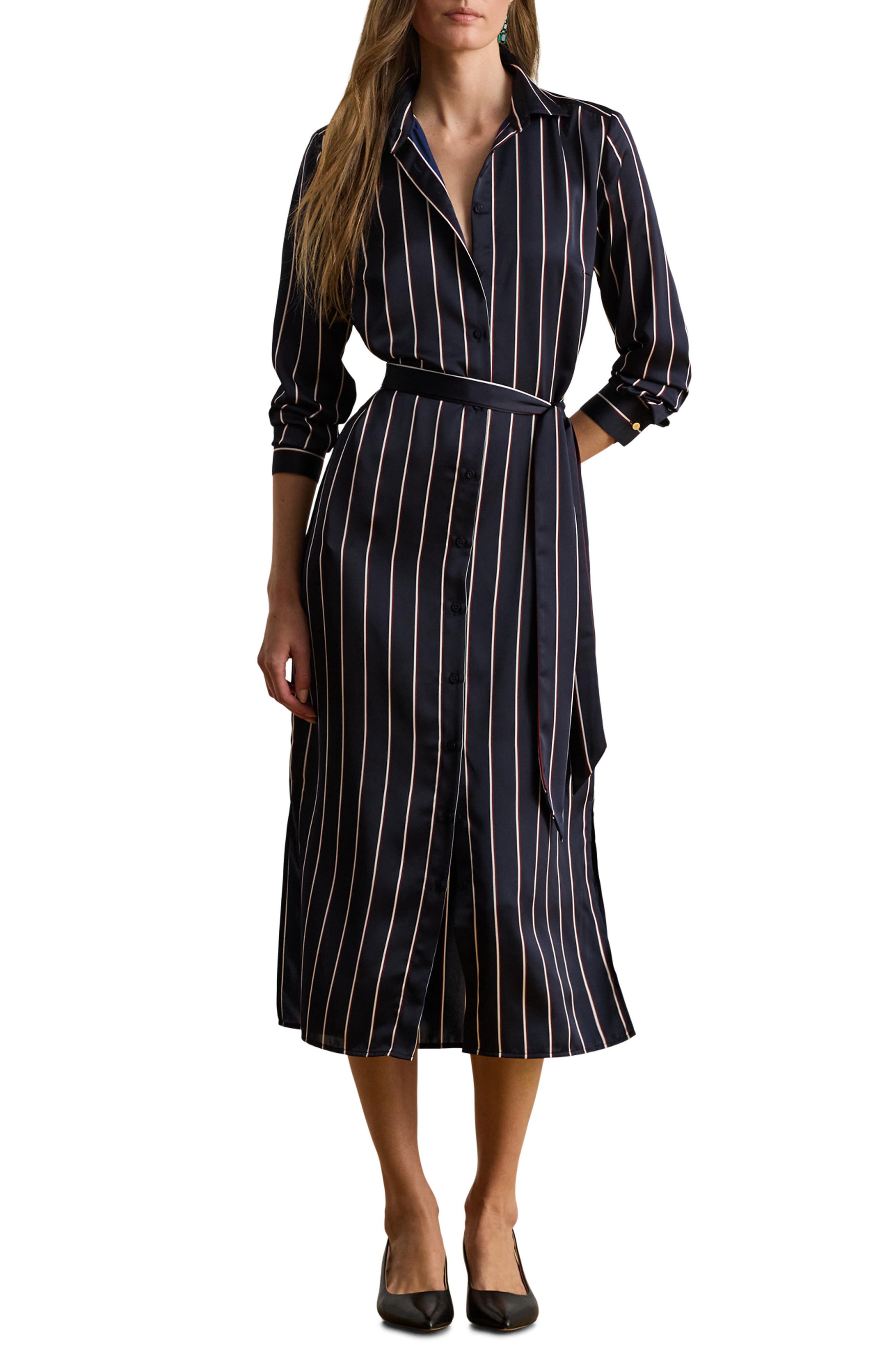 Lauren Ralph Lauren Fayella Stripe Long Sleeve Midi Shirtdress | Nordstrom