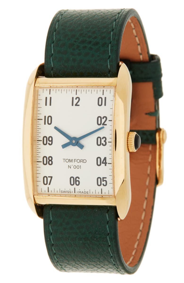 TOM FORD 001 18K Yellow Gold Case White Dial Leather Strap Watch, 40mm ...