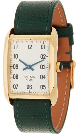 TOM FORD 001 18K Yellow Gold Case White Dial Leather Strap Watch, 40mm ...