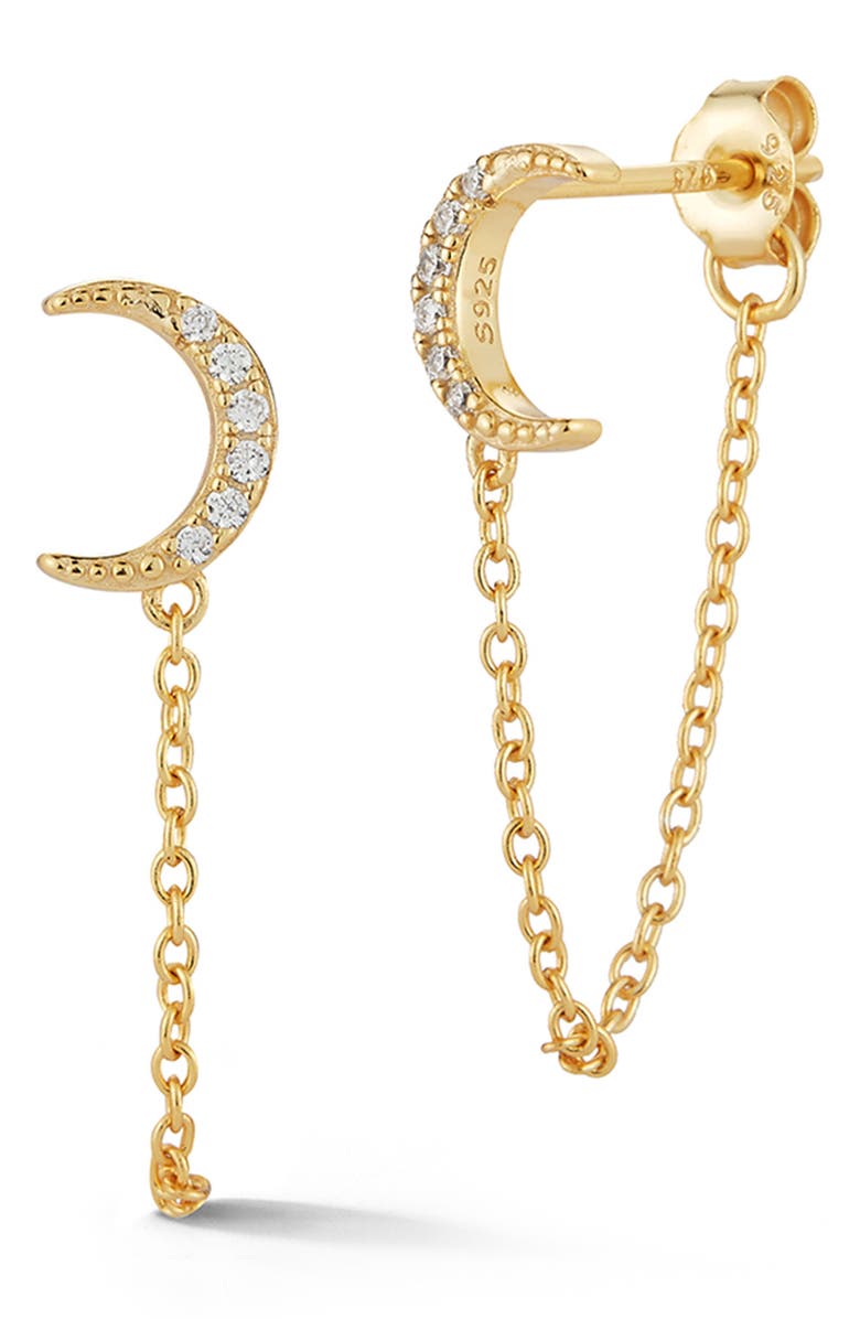GLAZE JEWELRY 14K Gold Plated Sterling Silver CZ Moon Chain Earrings ...