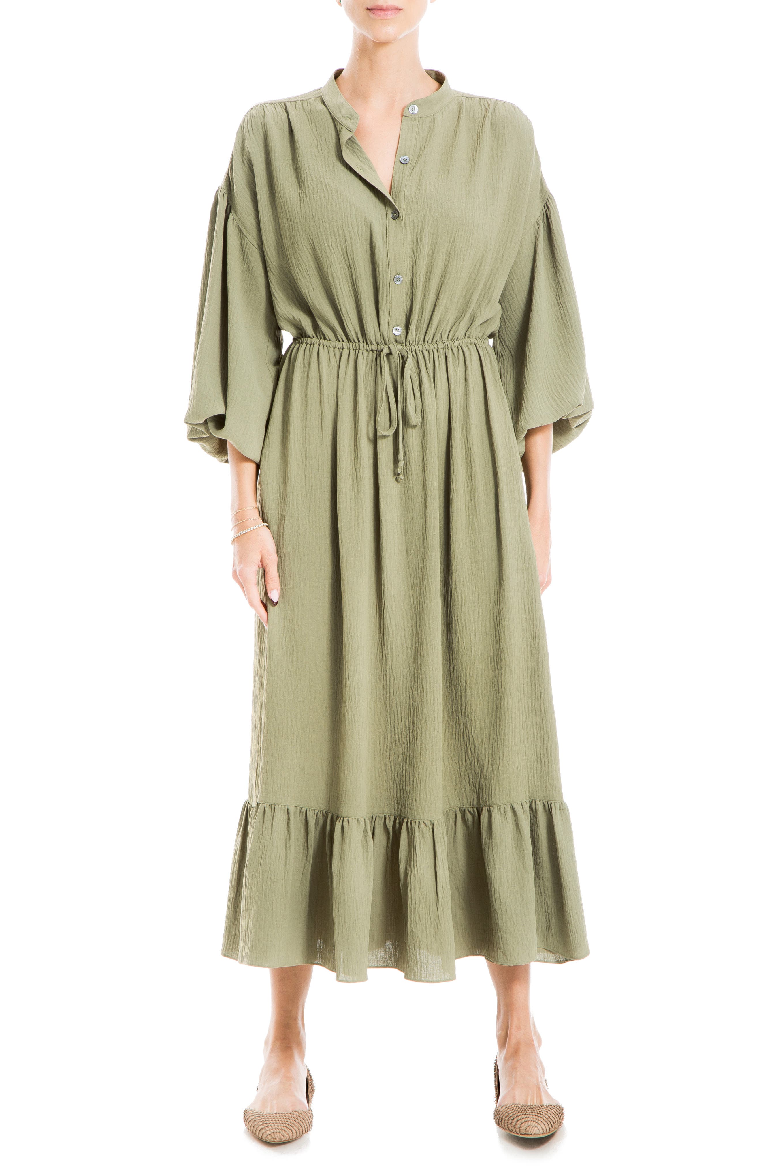 MAX STUDIO Ruffle Twill Shirtdress | Nordstromrack