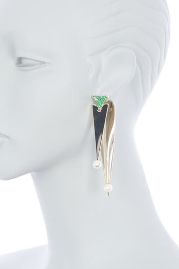 Carolee Designs Spike Triangle Stone Pearl Front & Back Earrings ...