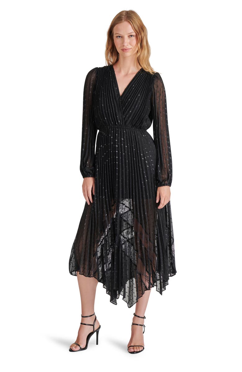 Steve Madden Ari Pleated Long Sleeve Chiffon & Lace Dress | Nordstromrack