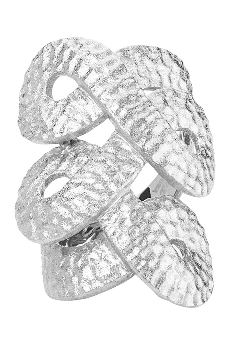White Rhodium Clad Hammered Satin Interlocking Ring (Women) | Nordstromrack