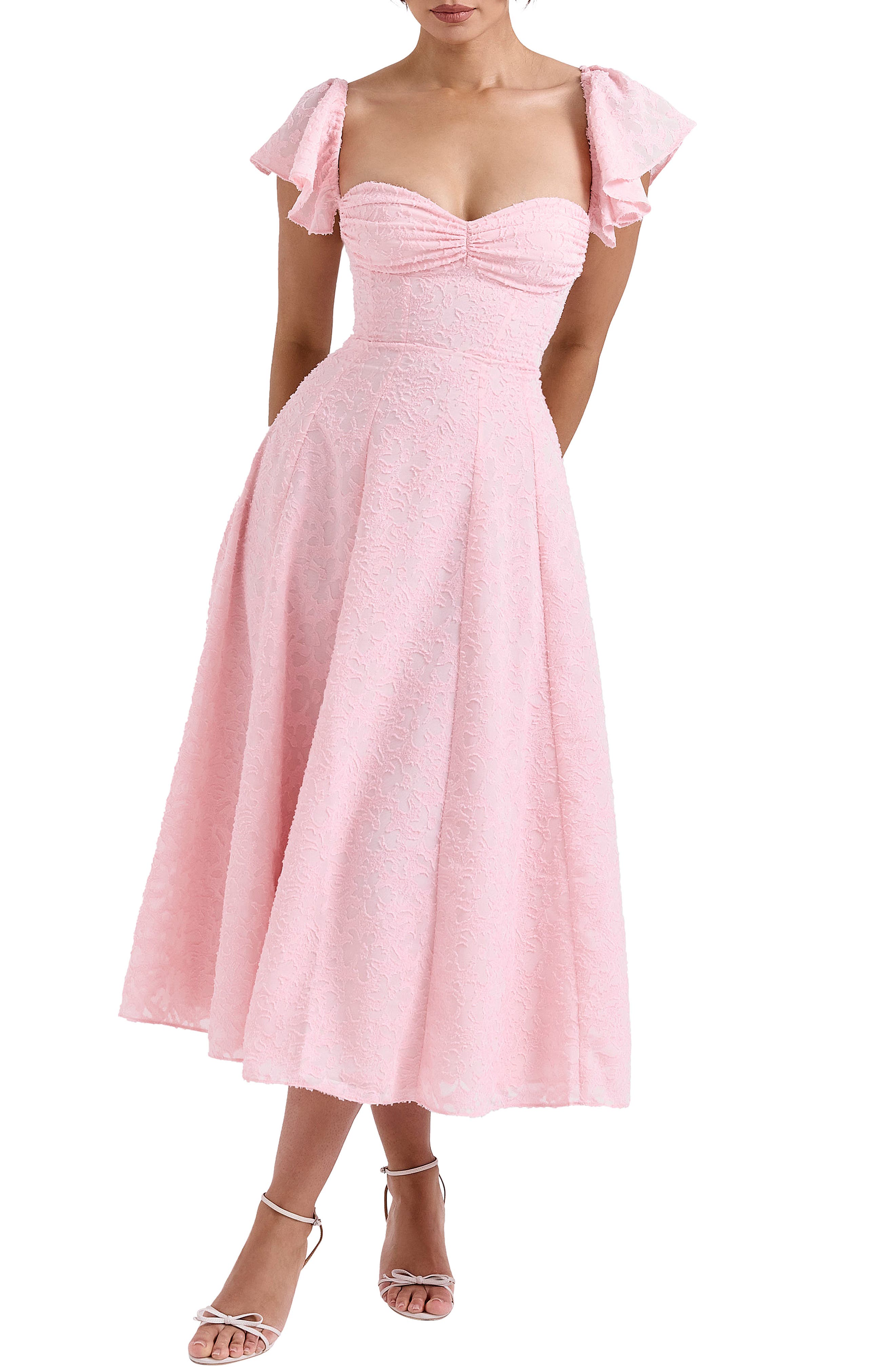 HOUSE OF CB Emma Flutter Sleeve Jacquard Cocktail Dress | Nordstrom