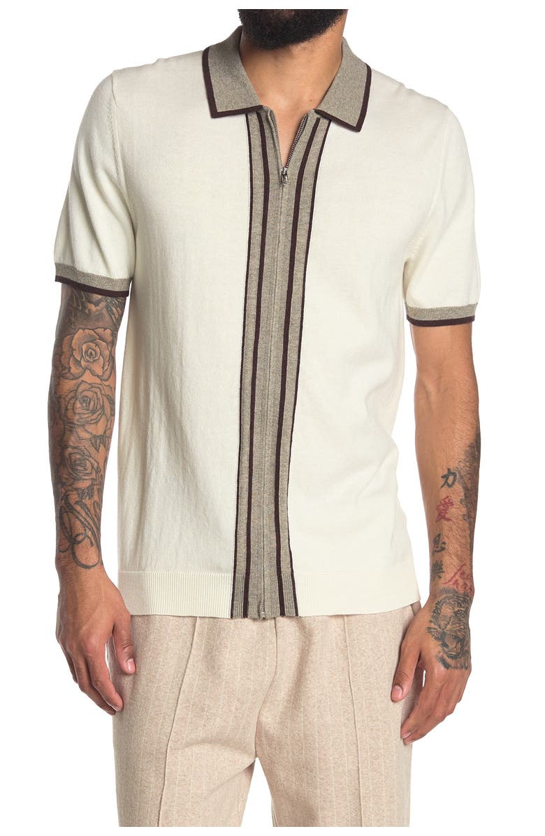 Reiss Roland Short Sleeve Front Panel Stripe Wool Blend Polo ...