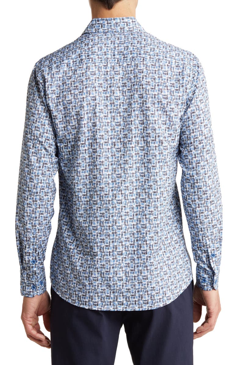 TOM BAINE Abstract Print Long Sleeve Slim Fit 4-Way Stretch Shirt ...