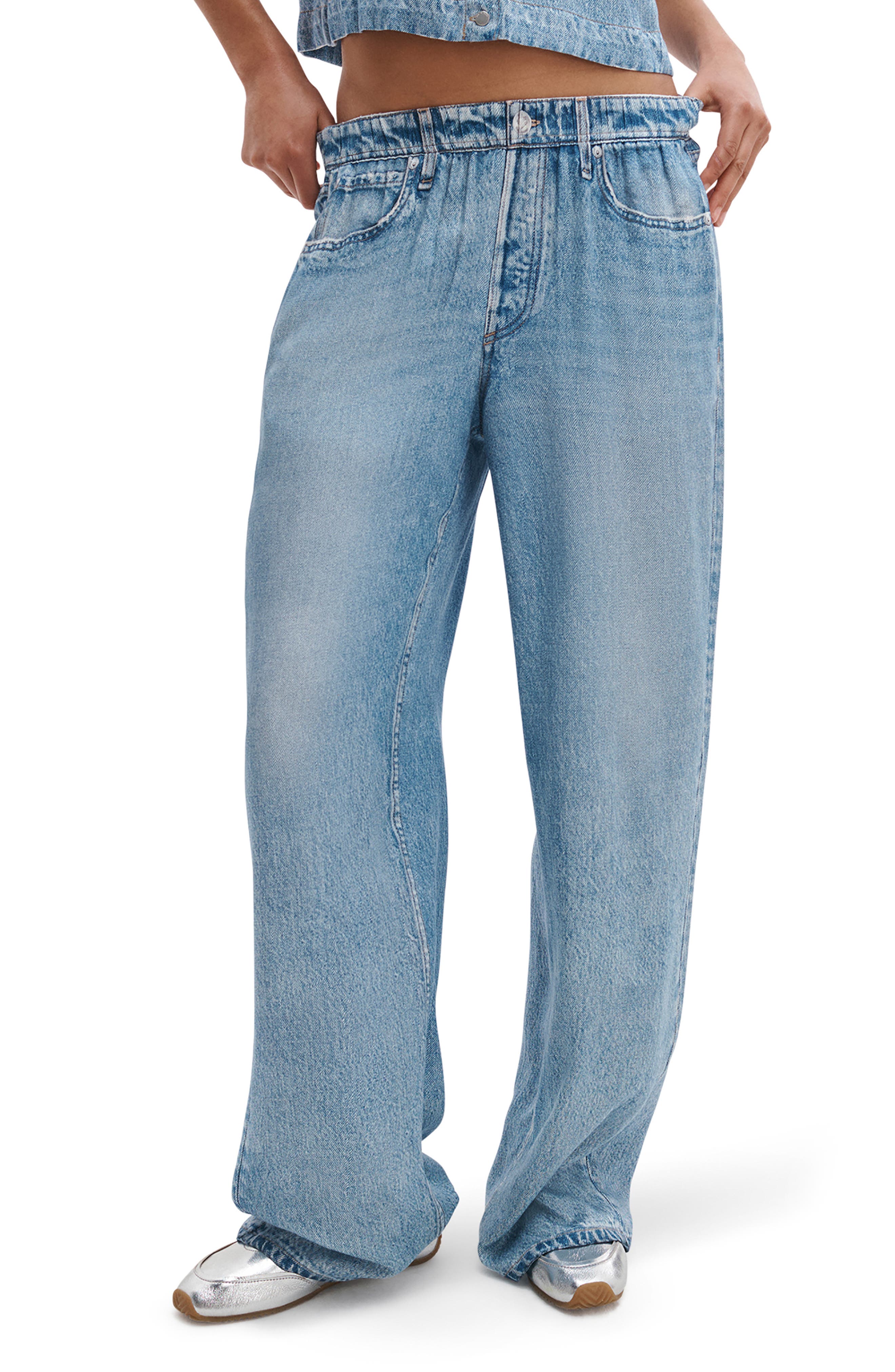 rag & bone rb Miramar Slink Trompe l'Oeil Faux Denim Wide Leg Lounge ...