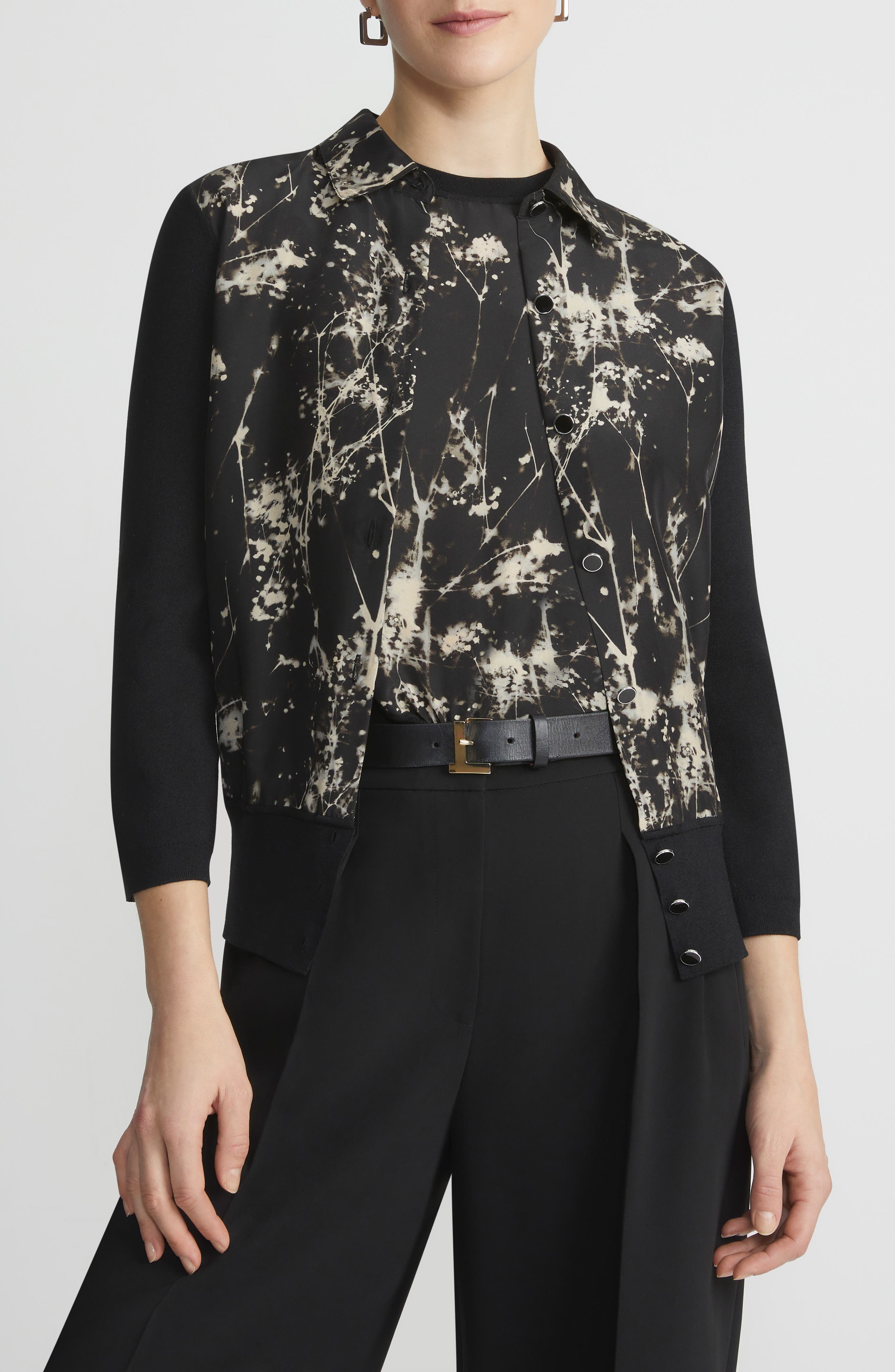 Lafayette 148 New York Tree Print Mixed Media Cardigan | Nordstromrack