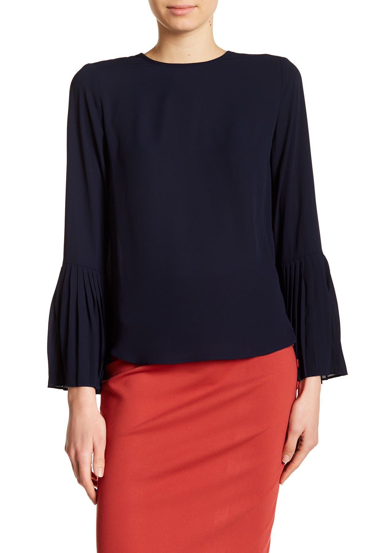Catherine Catherine Malandrino Pleat Bell Sleeve Back Button Blouse ...