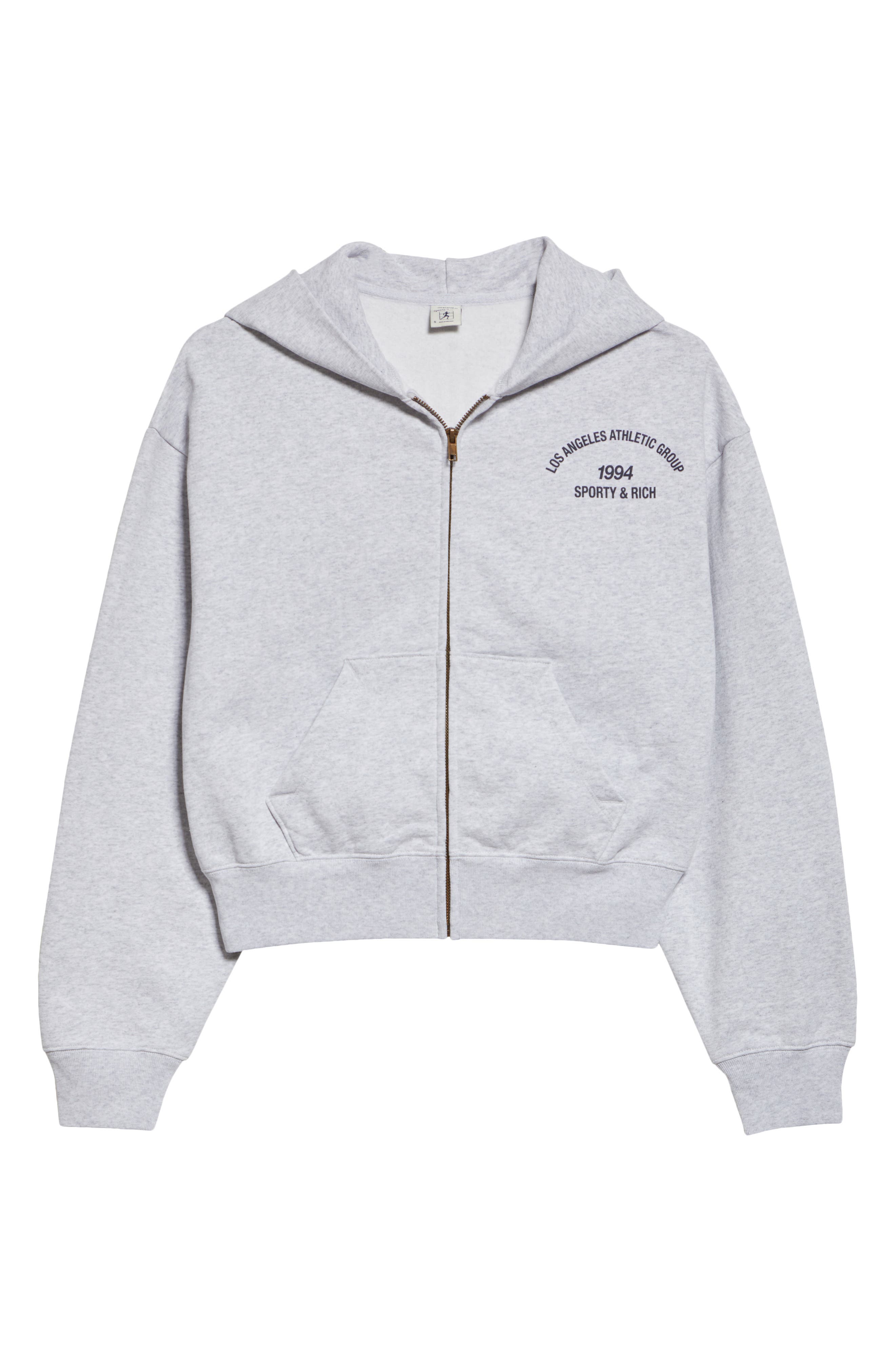 Sporty & Rich L.A. Athletic Group Cotton Graphic Crop Zip-Up Hoodie ...