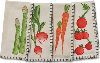 MISETTE Still Life 4-Pack Embroidered Linen Napkins | Nordstrom