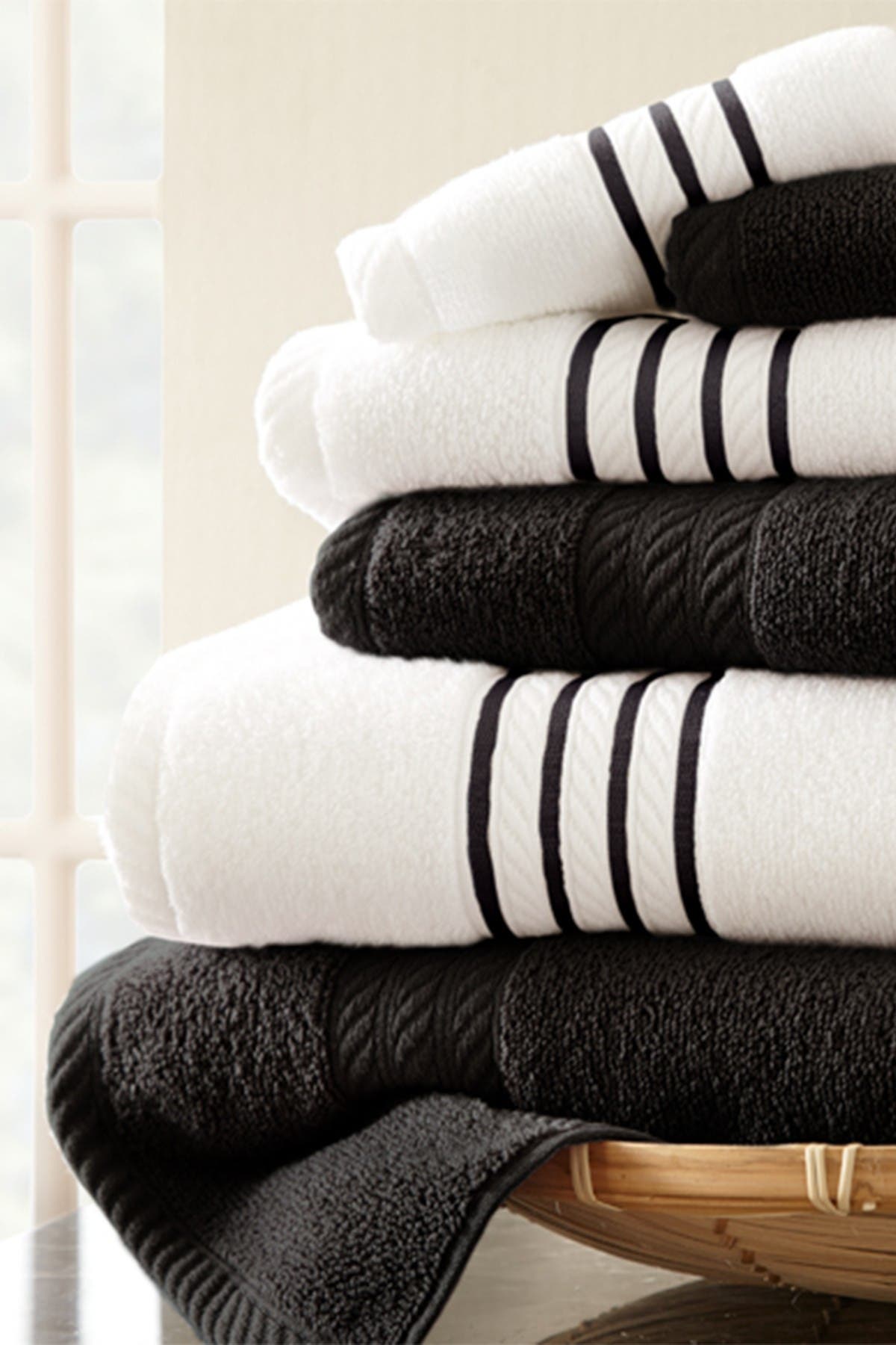 Modern Threads Quick Dry Stripe 6-Piece Towel Set - Black | Nordstromrack