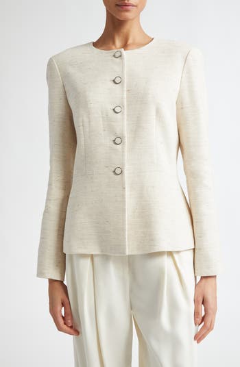 Lafayette 148 New York Collarless Linen Blend Reed Cloth Jacket ...