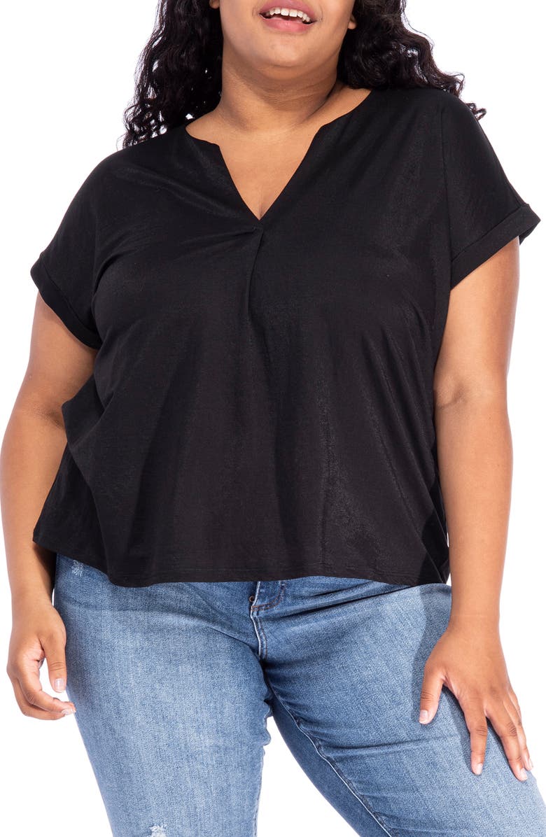Bobeau Pleat Split Neck Dolman Sleeve Top | Nordstromrack