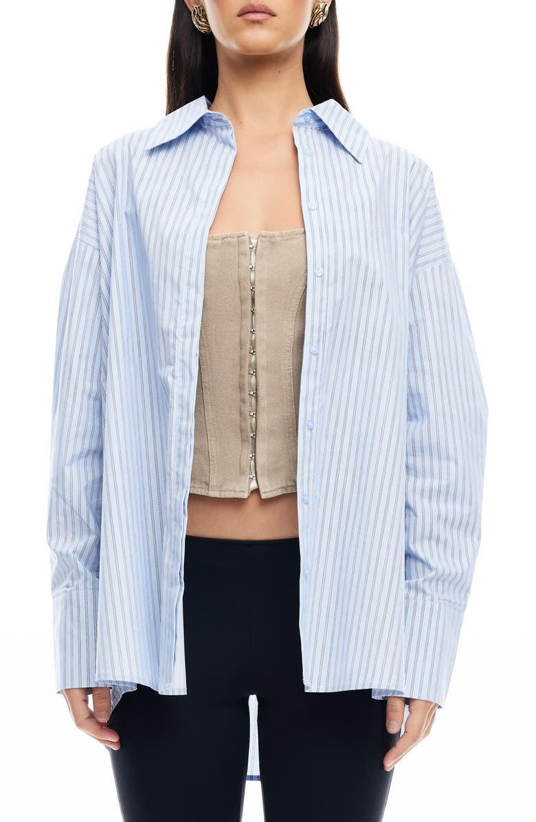 LIONESS Oversize Stripe Cotton Button-Up Shirt | Nordstromrack