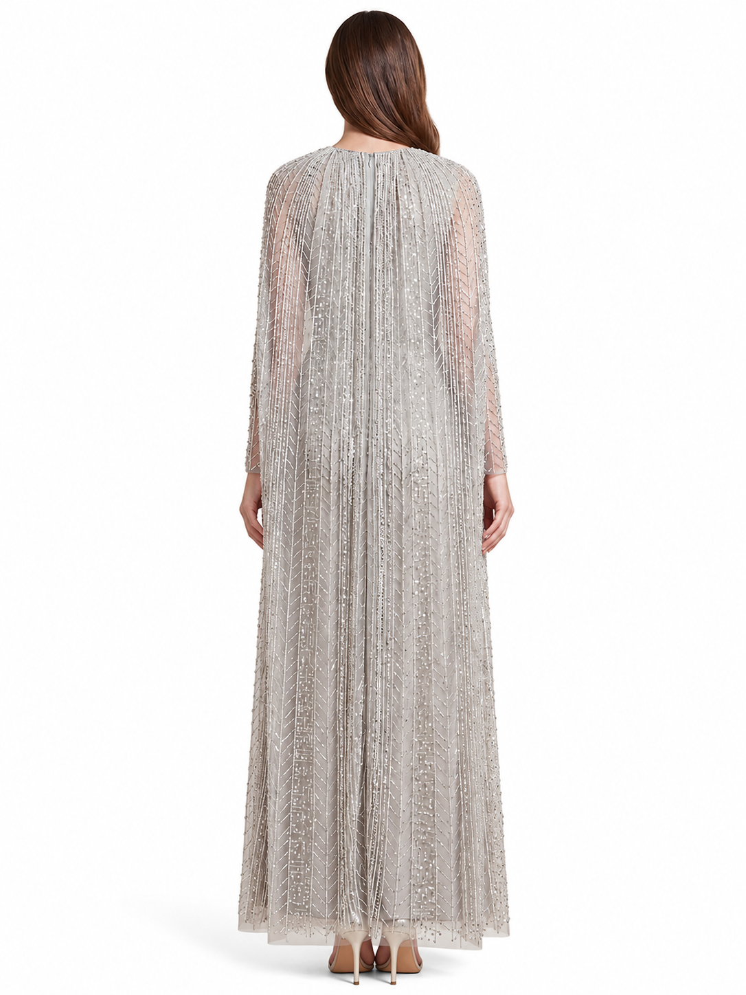 LARA New York High Neck Linear Beaded Dress with Long Cape (Women ...