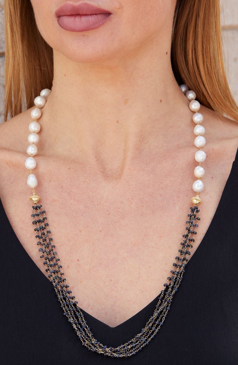 SAVVY CIE JEWELS Sapphire & Cultured Pearl Necklace | Nordstromrack