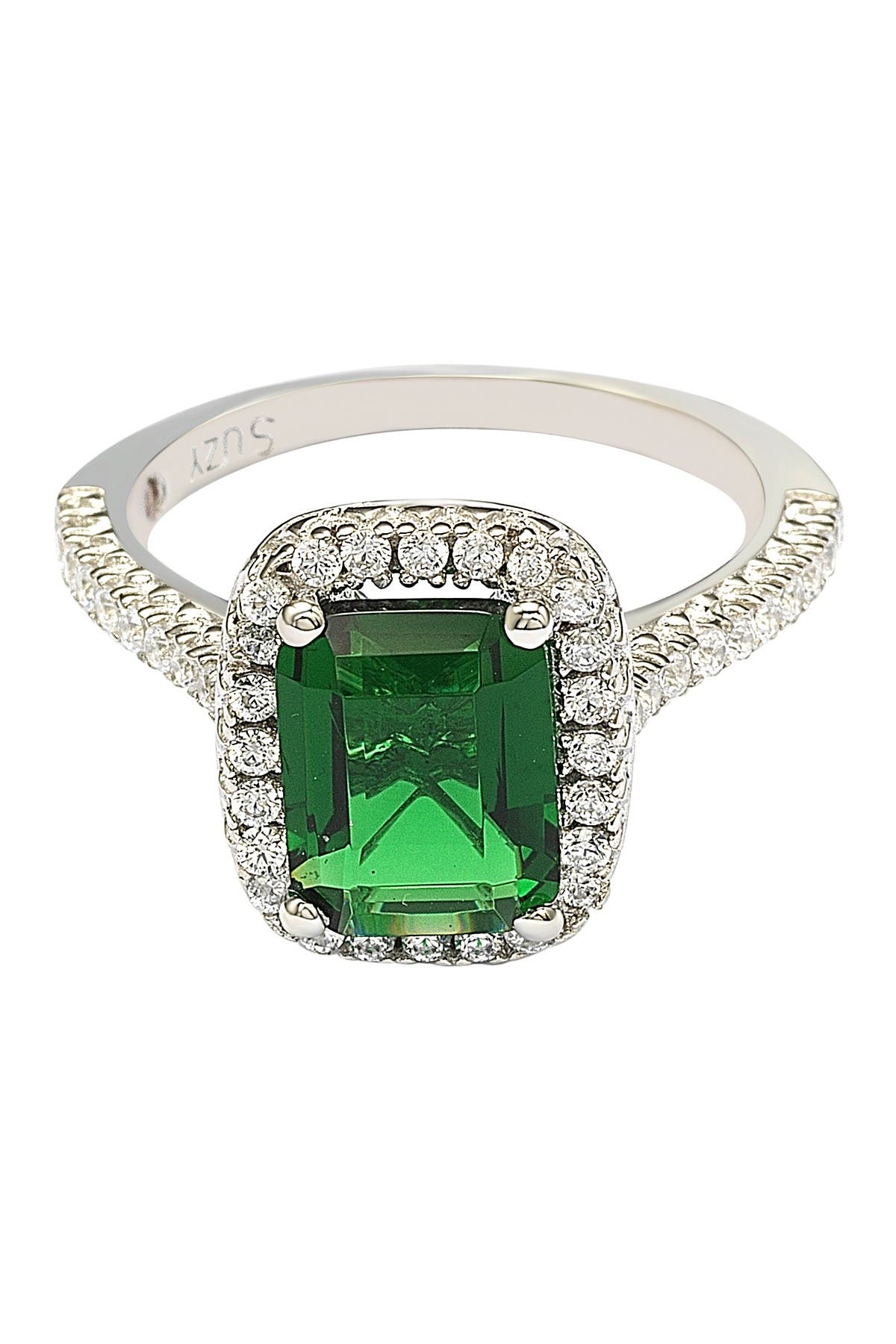 SUZY LEVIAN Sterling Silver Emerald Cut Green CZ Halo Ring | Nordstromrack
