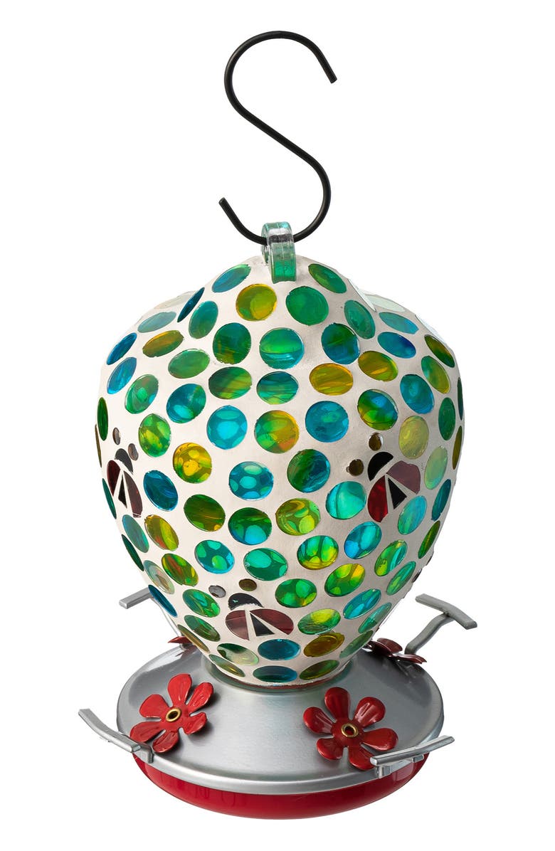 Glitzhome 8.25"H Glass Hanging Dots & Ladybugs Mosaic Birdfeeder ...